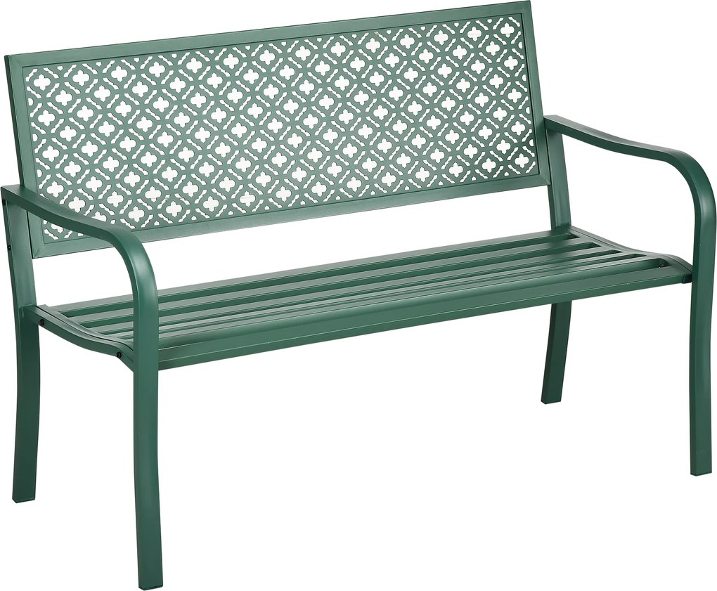 Zahradní lavice HOMCOM s nosností 280 kg, tmavě zelená, 127x63x83 cm, odolná proti povětrnostním vlivům a stabilní, ideální na terasu a zahradu |