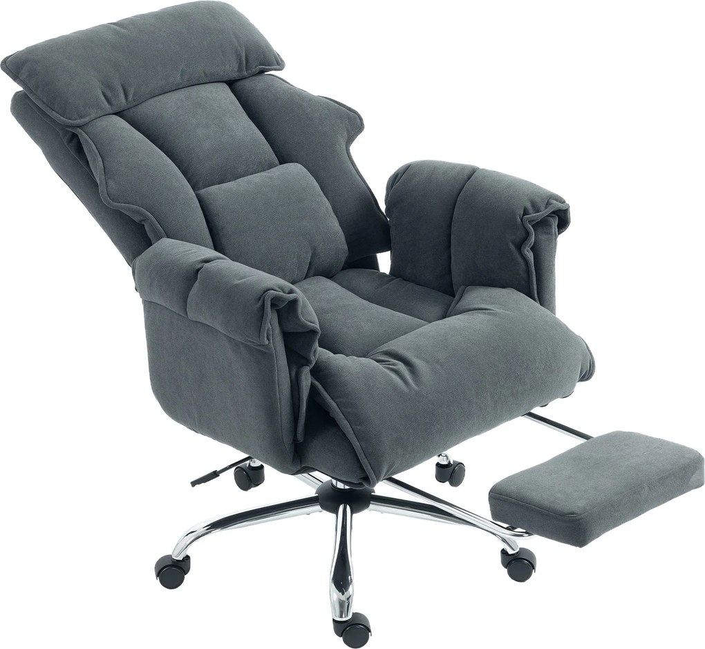 Ergonomická kancelářská židle HOMCOM s bederní oporou, výsuvnou opěrkou nohou a 360° otočením — polární fleece, tmavě šedá | Aosom