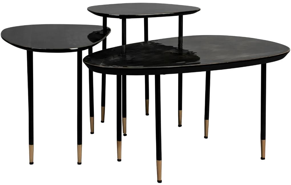 OnaDnes -20% Set tří černých dřevěných konferenčních stolků DUTCHBONE PHILLIS 73/56/41 cm