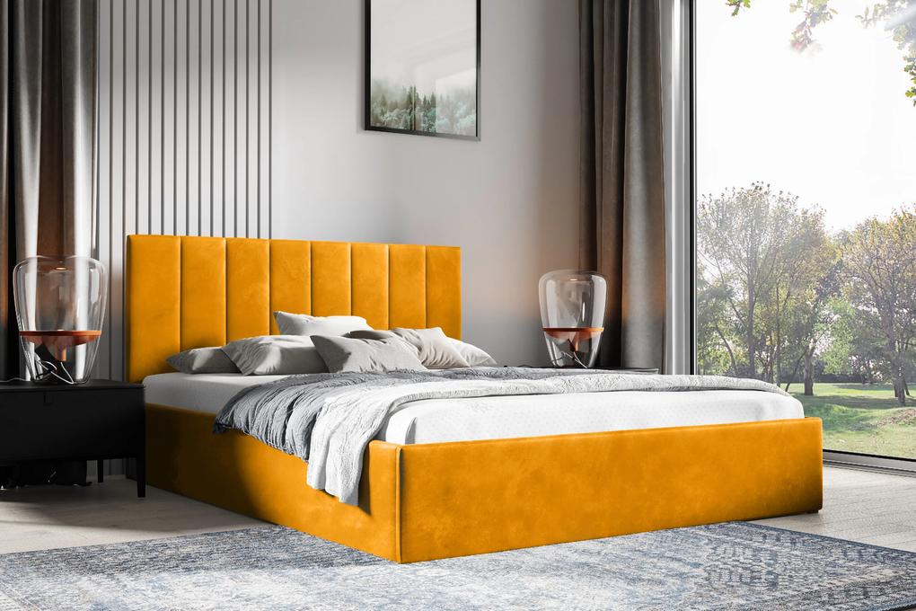 Eka Čalouněná postel LENY 160x200 cm Barva látky Trinity: (2317) Oranžová, Úložný prostor: Bez úložného prostoru