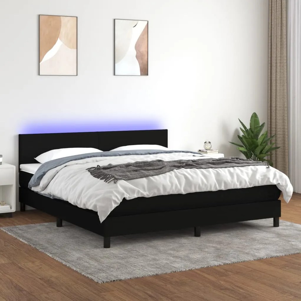 Box spring postel s matrací a LED černá 180x200 cm textil 3133015