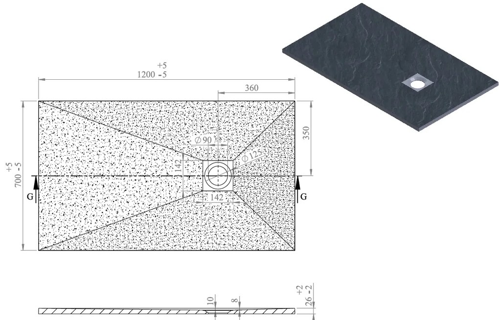 Vayer Kronos obdélníková sprchová vanička, litý mramor Rozměr vaničky: 100x90cm