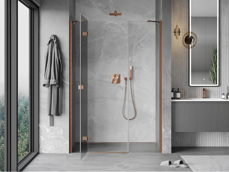 Mexen Mist-H, 1-křídlé sprchové dveře levé 130 cm, čiré sklo, měděný matný profil, 8A5-130-001-65-00-L
