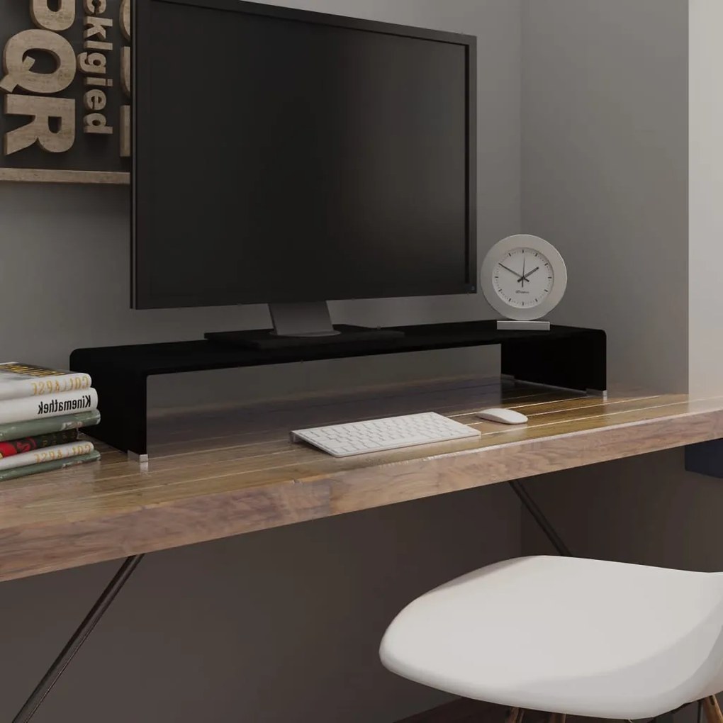 TV stolek / podstavec na monitor sklo černý 100x30x13 cm 244139