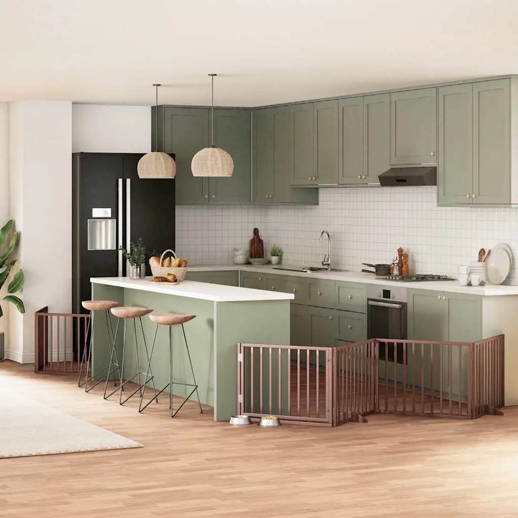 Zábrana pro psy s dvířky skládací 8 panelů hnědá 640 cm topol 3155578