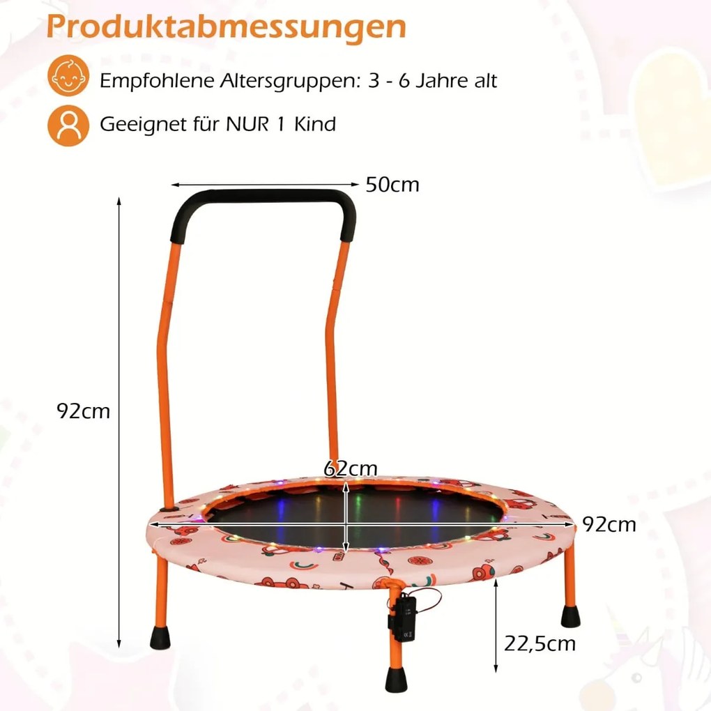 Costway Ø92 cm dětská trampolína mini trampolína s LED osvětlením – pomerančový
