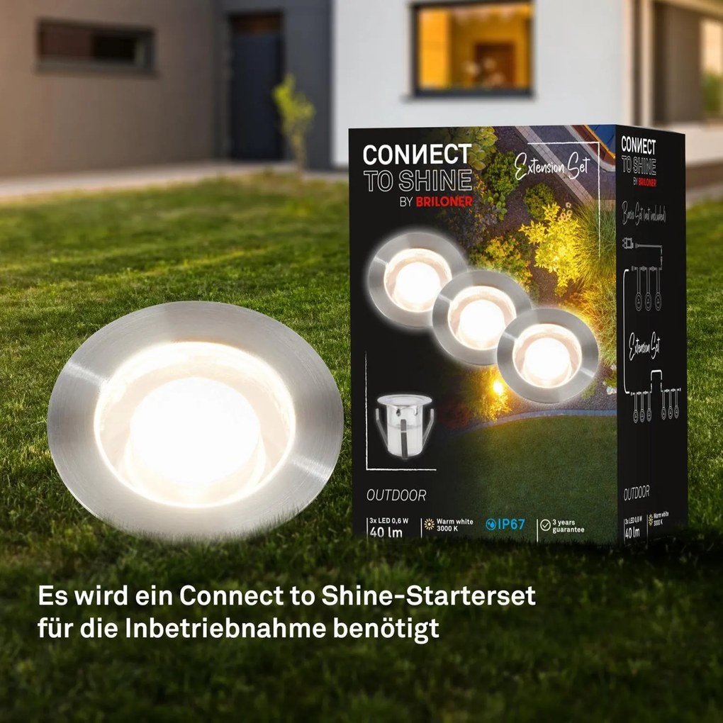 BRI 3913032 CONNECT TO SHINE prodlužovací sada Kebony 3ks LED zapuštěných svítidel do země, IP67 - BRILONER
