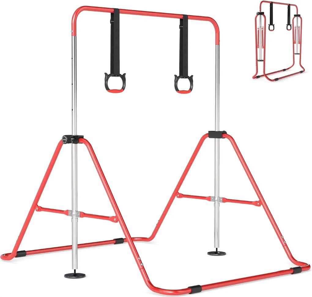 Costway Dětská skládací gymnastická tyč s 4 nastavitelnou výškou a gymnastickými