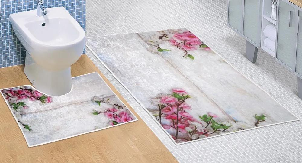 Bellatex Koupelnová a WC předložka Růžový květ 3D SADA 60 x 100 cm + 60 x 50 cm