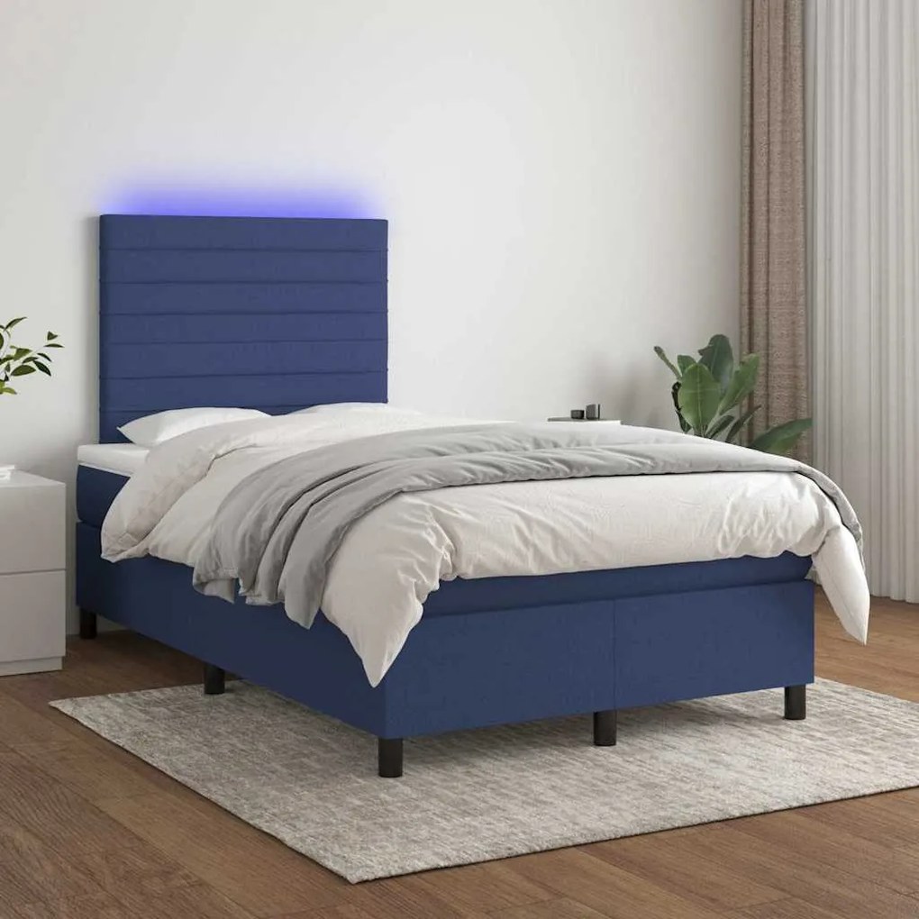 Box spring postel s matrací a LED modrá 120x190 cm textil 3270210