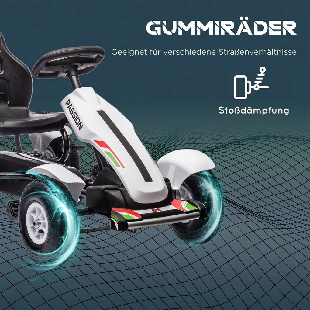 HOMCOM Pedálový Go-Kart pro děti od 5 let – dětské pedálové auto s nastavitelným sedadlem, gumovými pneumatikami a ruční brzdou pro chlapce a dívky, …