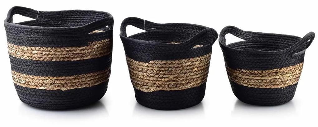 DekorStyle Sada 3 košíků Bali Stripes černé