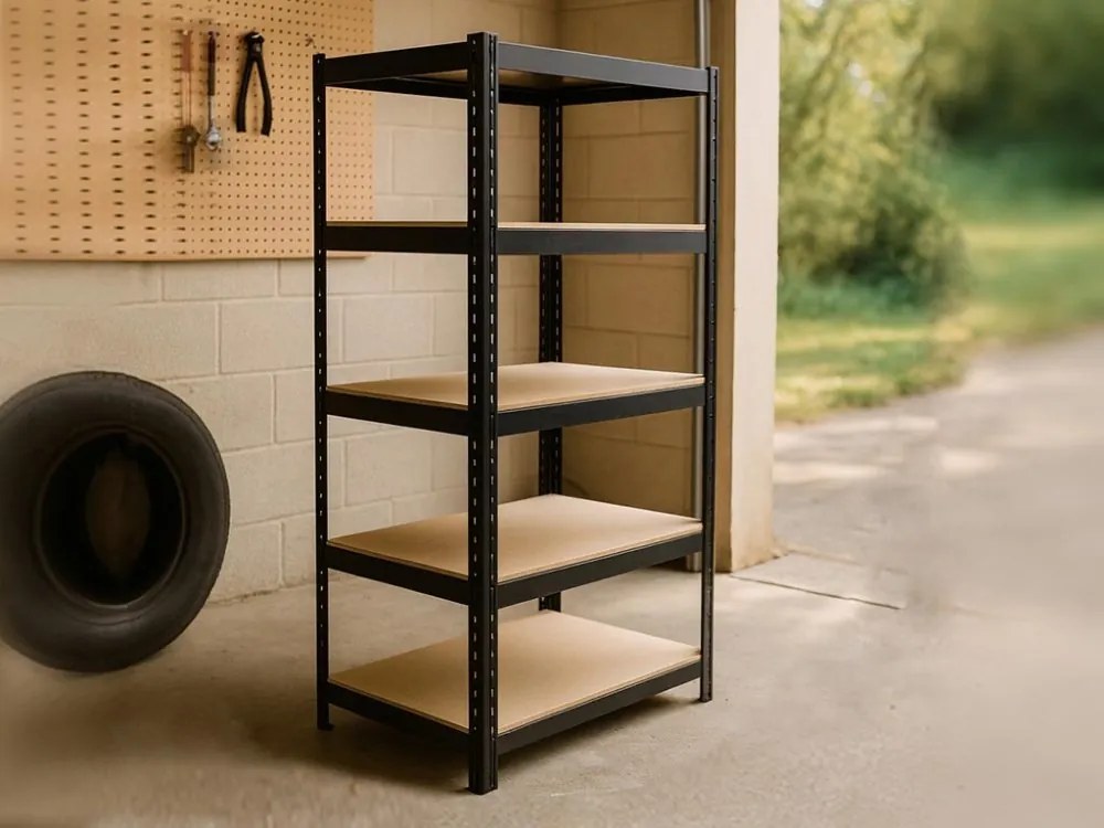 Regál 180x90x40 cm lakovaný 5-policový, nosnost 875 kg - černý - 2ks
