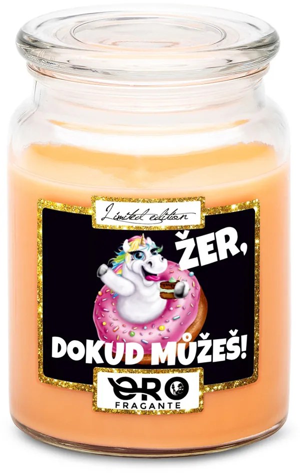 Svíčka Žer, dokud můžeš - jednorožec (Vůně svíčky: Tropické ovoce)