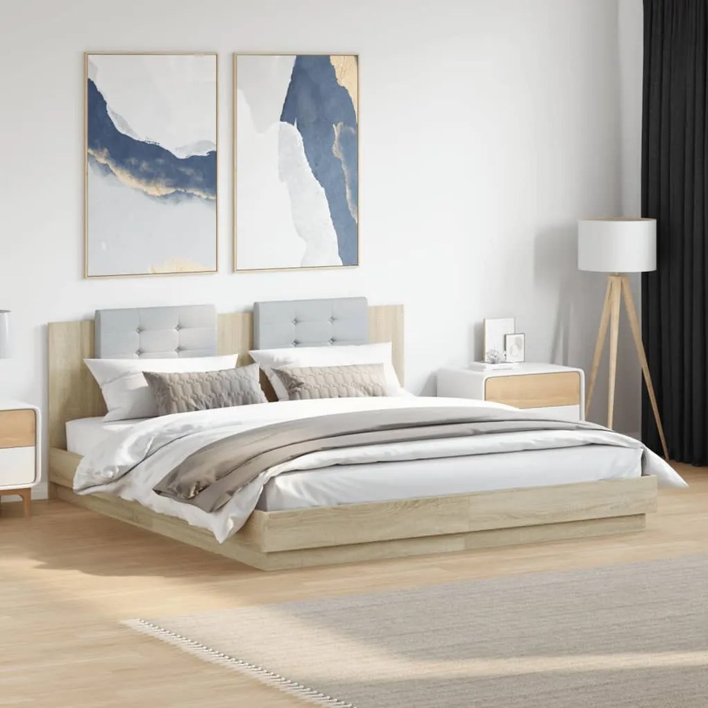 Rám postele s čelem a LED osvětlením dub sonoma 160x200 cm 3209998