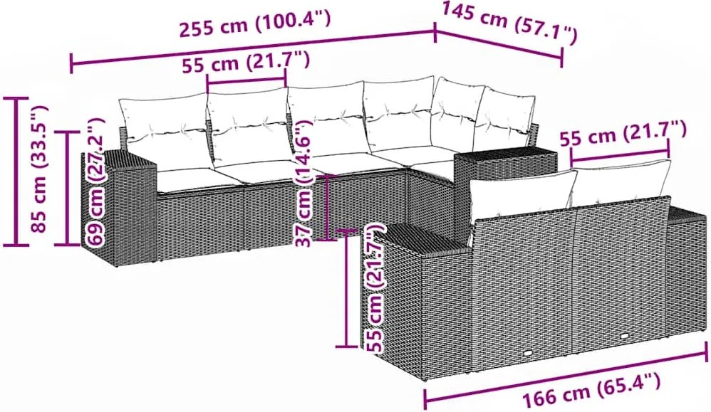 7dílná zahradní sedací souprava a podušky světle šedá polyratan 3222811