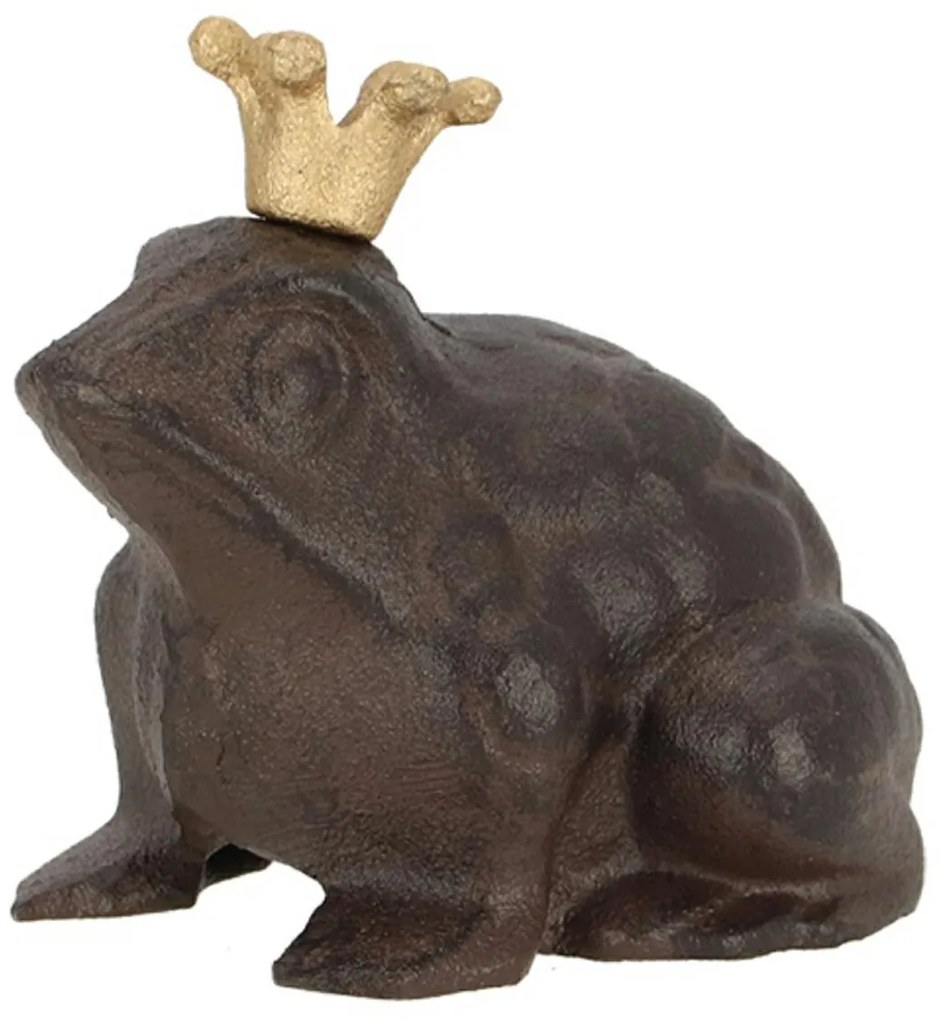 Zahradní litinová figurka Prince Frog, 11,5x13 cm, hnědá
