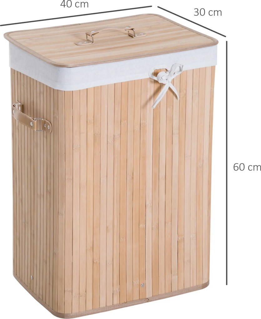 HOMCOM Slim Prádelní Koš s Víkem 72L Skladný Koš s Rukojetí, Odlitelný Prádelní Sáček, Prádelní Box pro Prádelnu, Ložnici, Koupelnu
