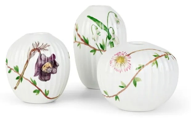 Sada 3 miniaturních porcelánových váz Kähler Design Hammershøi Spring