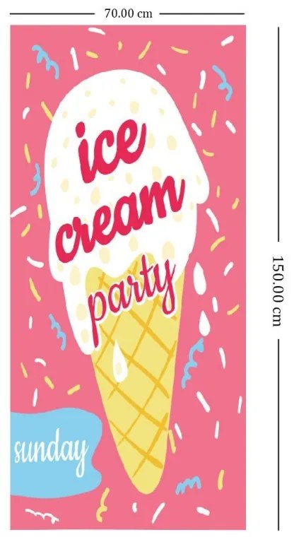 Flamenco Mystique Obdélníková Plážová Osuška s Vzorem Ice Cream Party, 150x70 cm, Polyester, Bílá