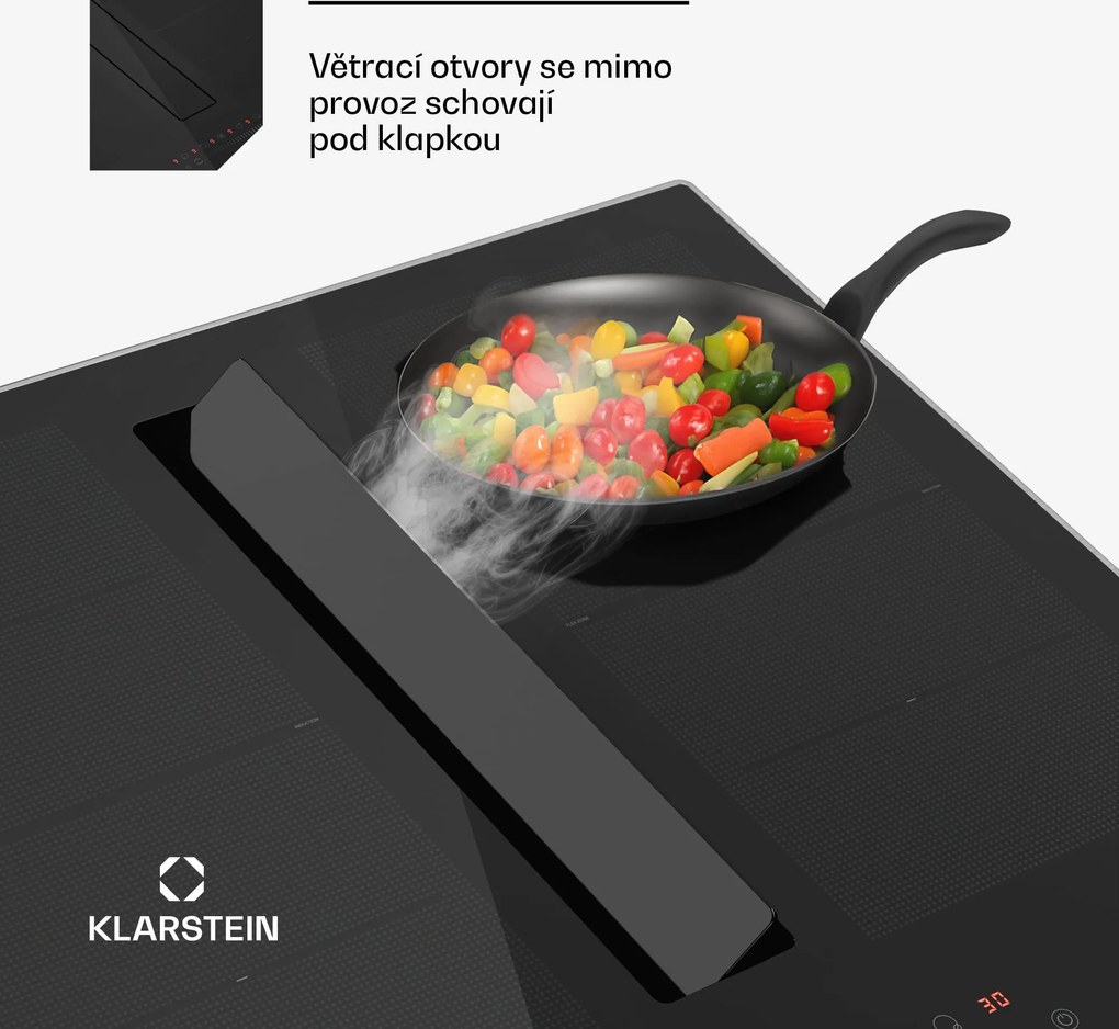 Klarstein Chef-Fusion Prime Down Air System, 2 v 1, indukční varná deska + digestoř, výkonný