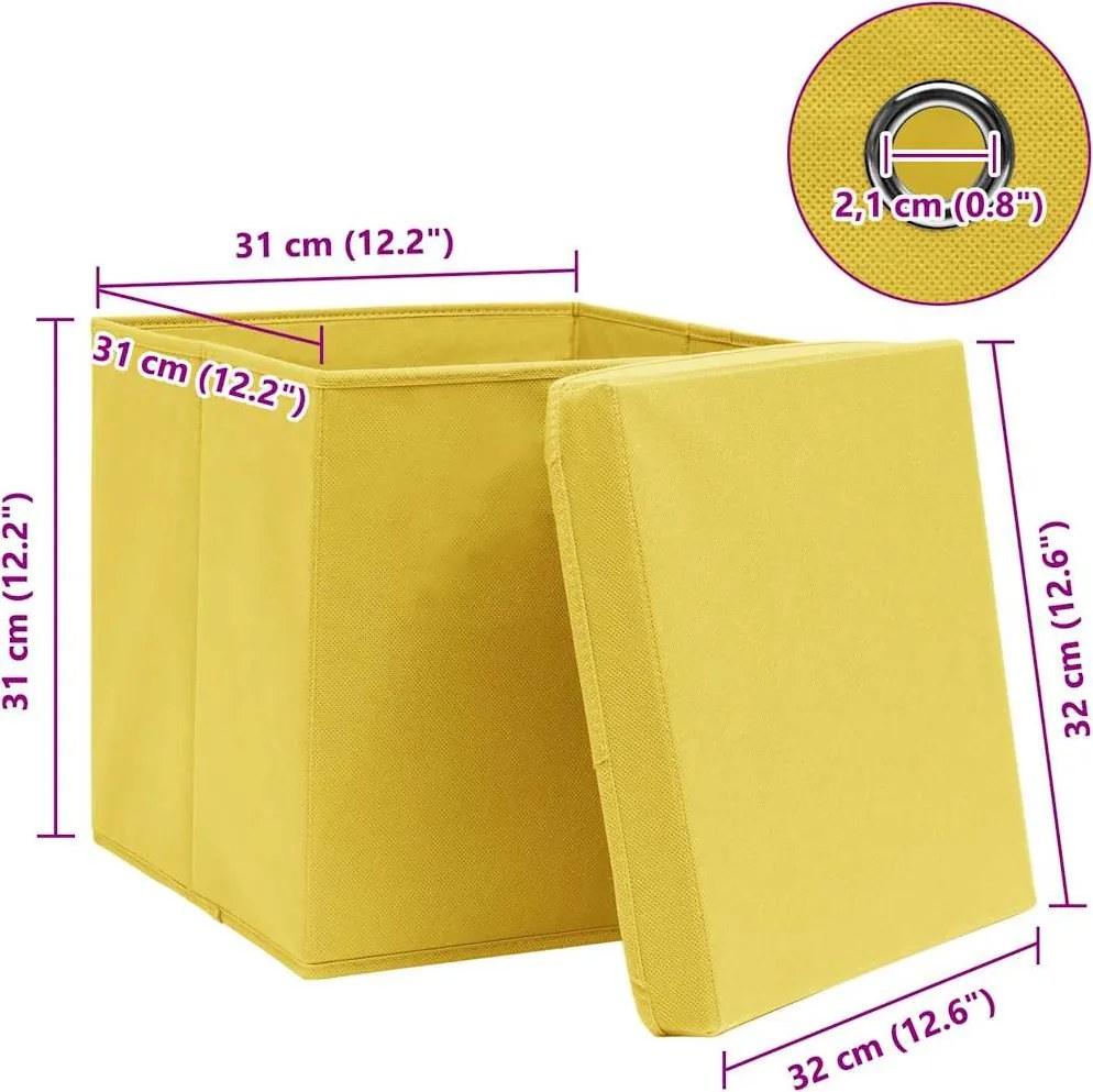Úložné boxy s víky 4 ks žluté 32 x 32 x 32 cm textil 288366