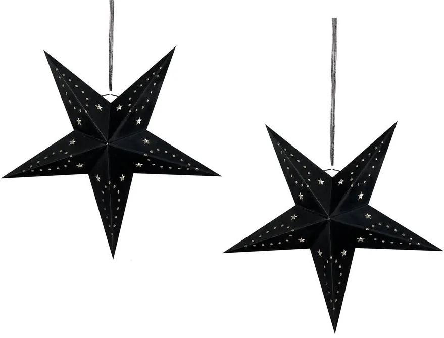 Sada 2 závěsných sametových hvězd s LED 45 cm černé MOTTI Beliani