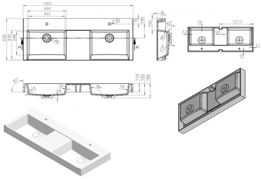 Vayer Libra 140 dvojumyvadlo na desku, litý mramor | BIANO