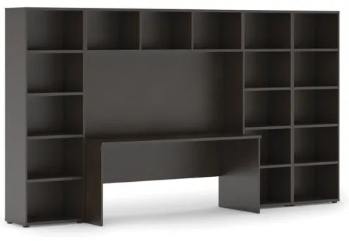Sestavy knihoven s integrovaným stolem, nižší/širší, 3350 x 700/400 x 1923 mm, wenge