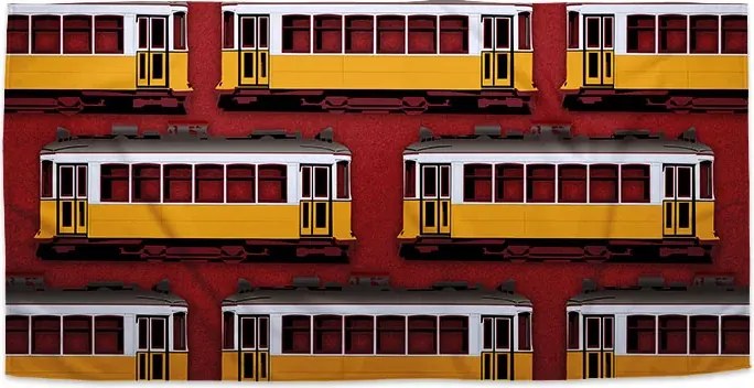 Sablio Ručník Lisabonské historické tramvaje Červený Pattern - 30x50 cm