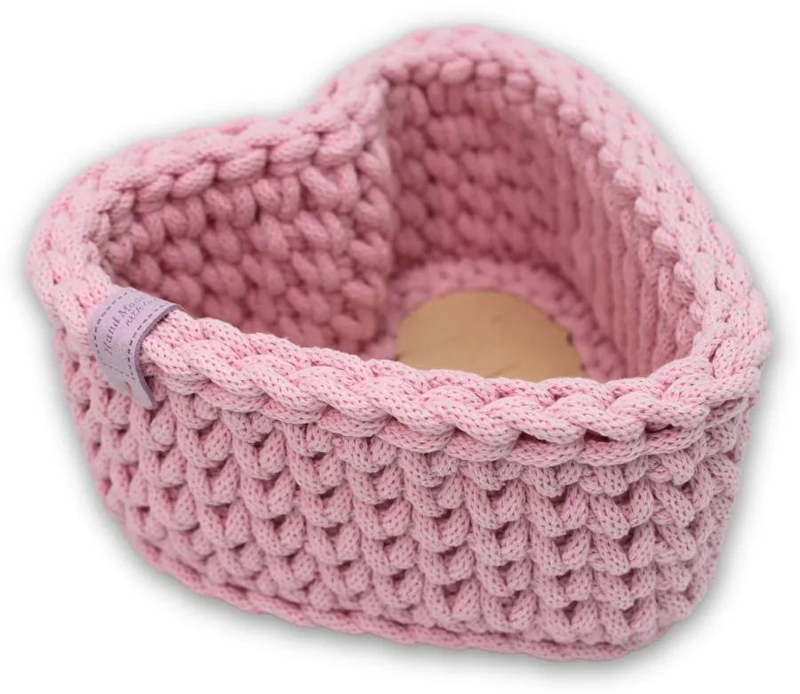 Háčkov Háčkovaný košík - Srdce original Barva: Pastel pink, Průměr dřevěného dna: M - 20 cm