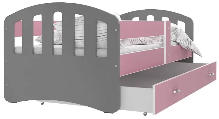 Dětská postel Roman šedo/růžová 180x80 cm