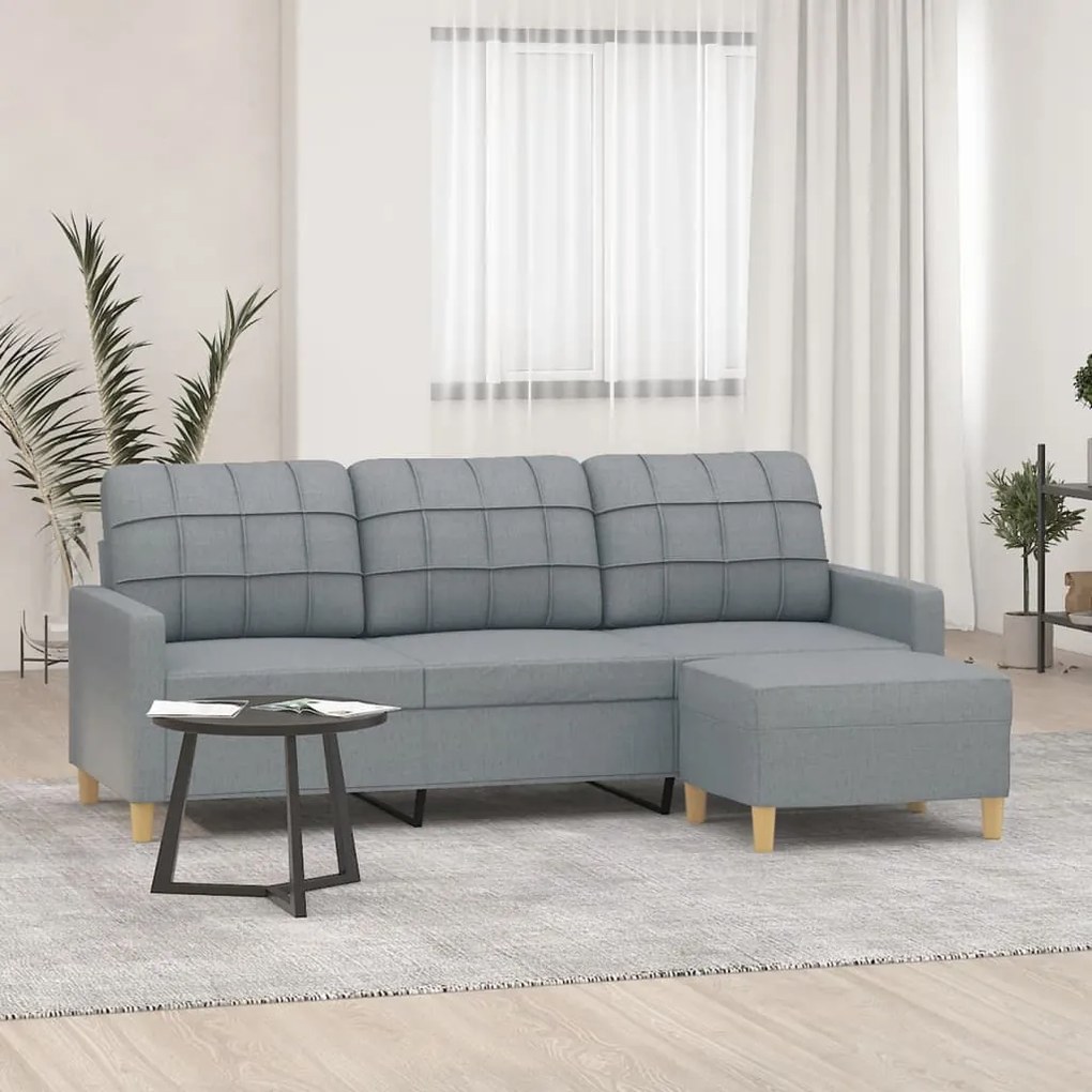 3místná pohovka s podnožkou světle šedá 180 cm textil 3201001