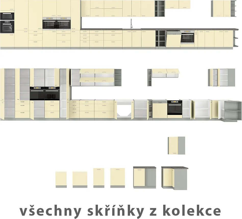 KARMEN | dolní skříňka 90x90 DN 2F rohová s policí | 90x90 cm | světle šedá/krémová lesk