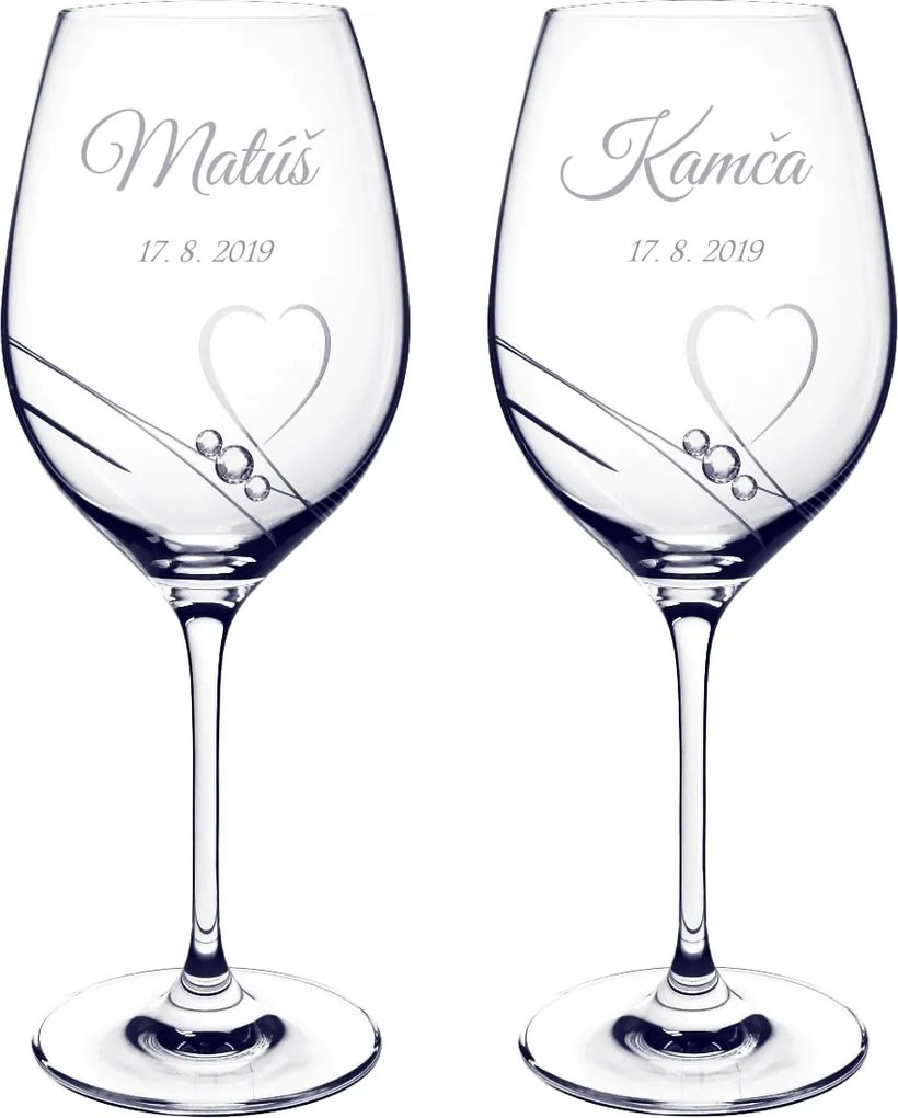 AKRISTAL Romantik - svatební skleničky na víno se jmény a Swarovski® Elements