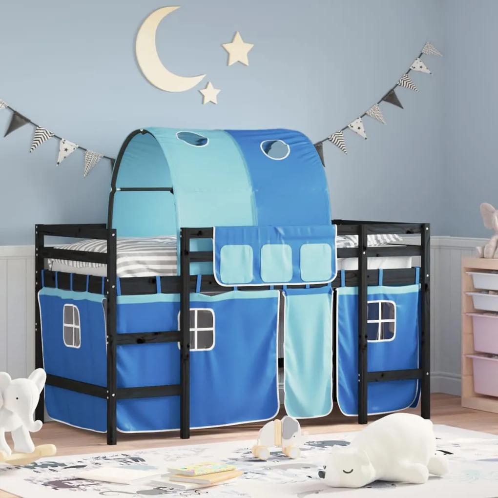 Dětská patrová postel se závěsy modrá 90 x 200 cm borovice,  3206998