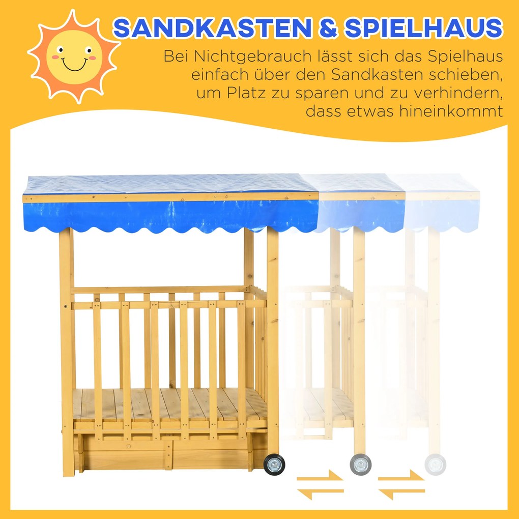 Pískoviště Outsunny bez podstavce, výškově nastavitelné, 107,5 x 107,5 x 110 cm, pískoviště se stříškou, pískoviště s krytem, přírodní