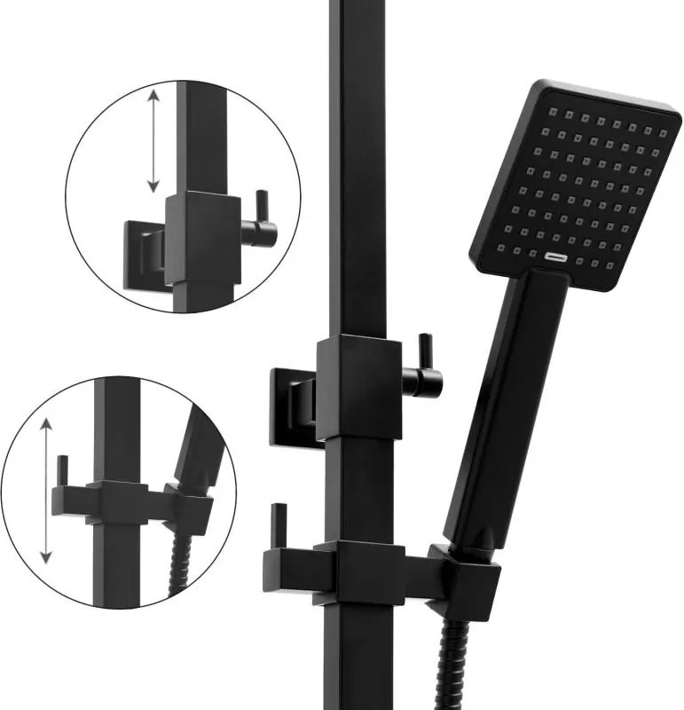 Erga Cube, sprchová souprava s pákovou baterií, vanovou výlevkou a dešťovou hlavicí 30x30cm, černá matná, ERG-YKA-BP.CUBE-30-BLK