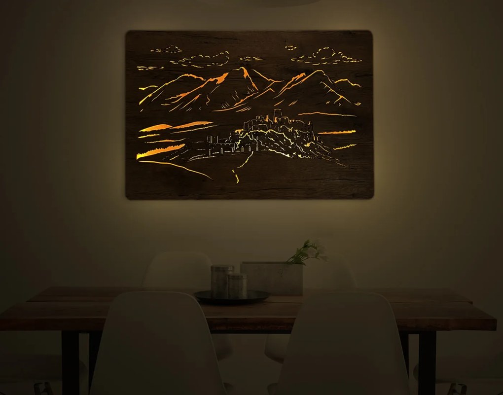 Li-Go "Spišský hrad" světelný obraz s baterií 90x62cm varianta: ovládání na obraze včetně dálkového ovladače, provedení: dub světlý