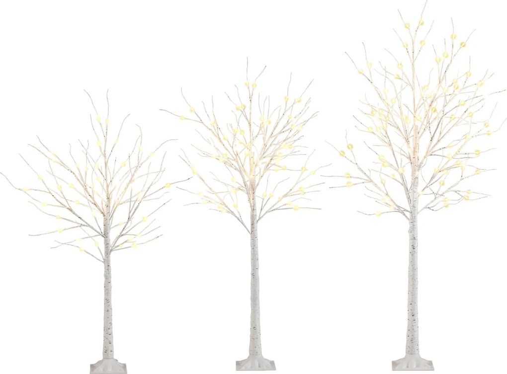 Costway Sada 3 svítících LED bříz 120/150/180 cm, bílá