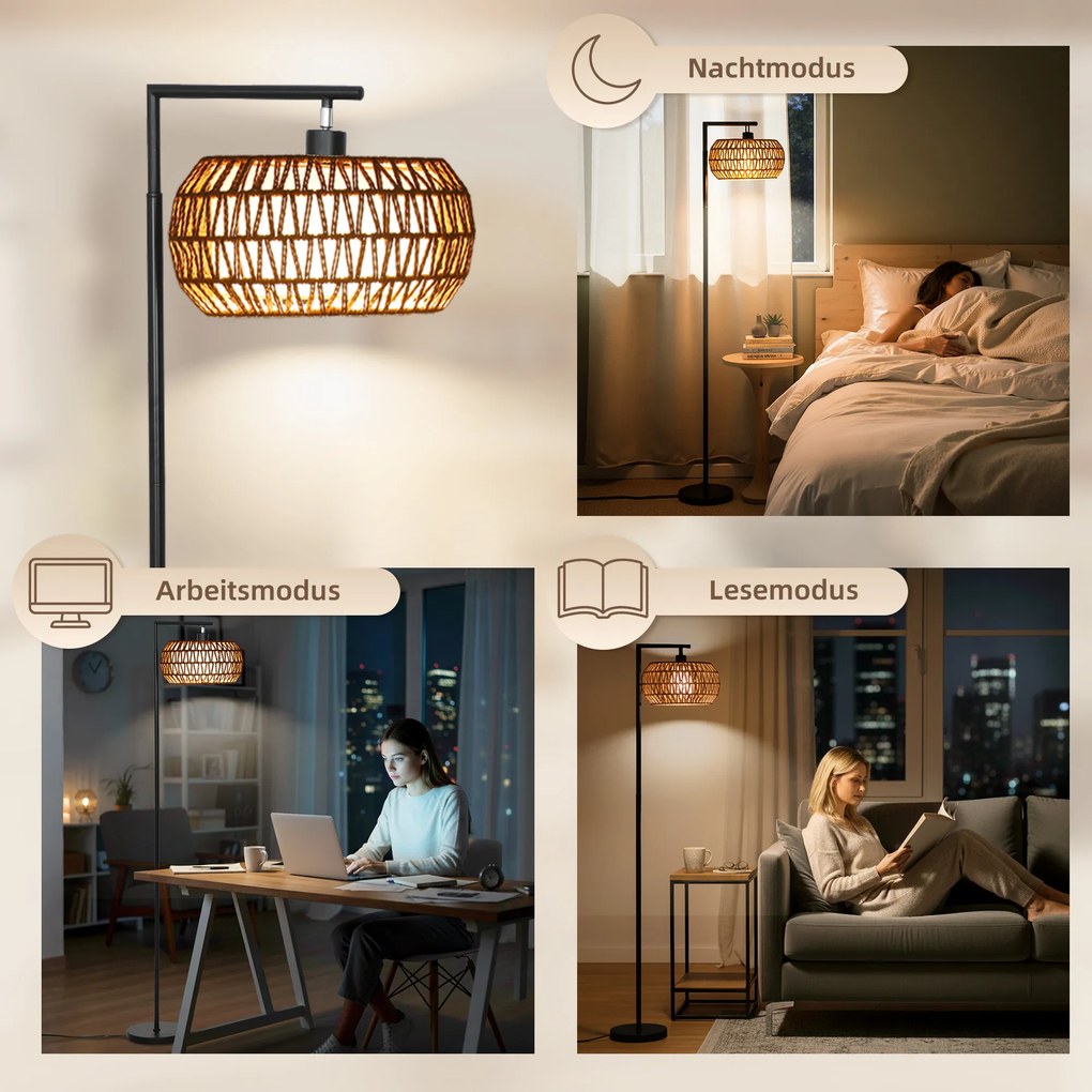 HOMCOM LED stojací lampa s dvojitým stínidlem, stmívatelná stojací lampa se 3 barevnými teplotami pro obývací pokoj, ložnici, kancelář, černá