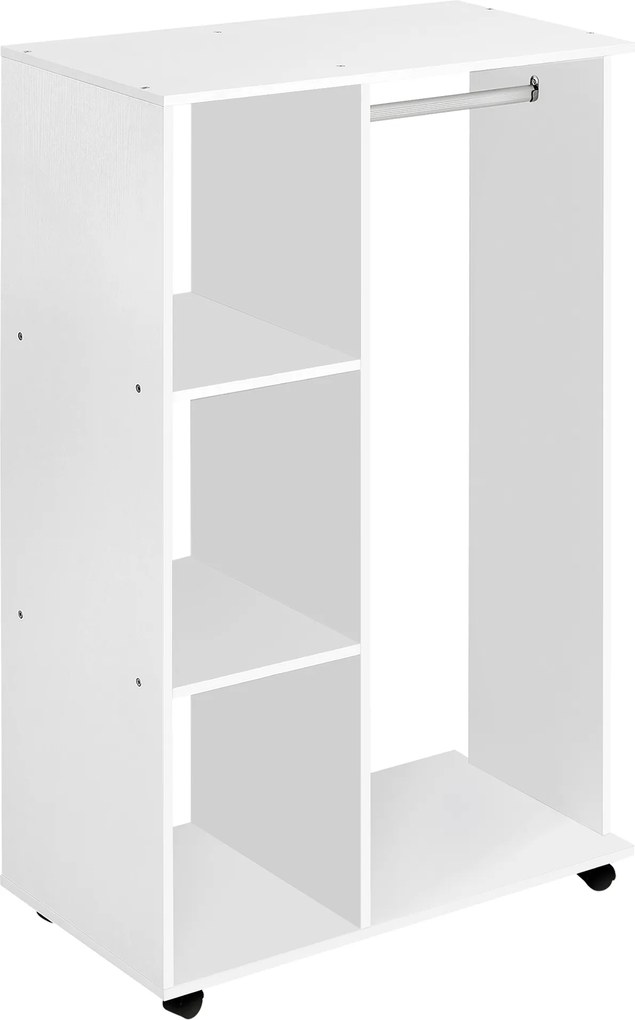 HOMCOM Skříň na oblečení na kolečkách s otevřenými policemi, organizér na zavěšení oblečení v ložnici 80x40x128cm Bílá