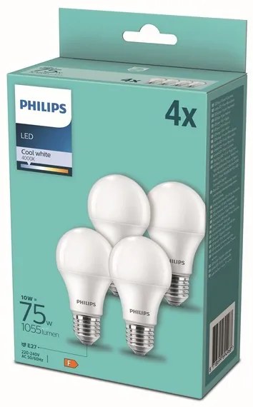 Philips 8718699694968 led žárovky 4x10w/75w | e27 | 1055lm | a60 | 4000k - set 4 ks