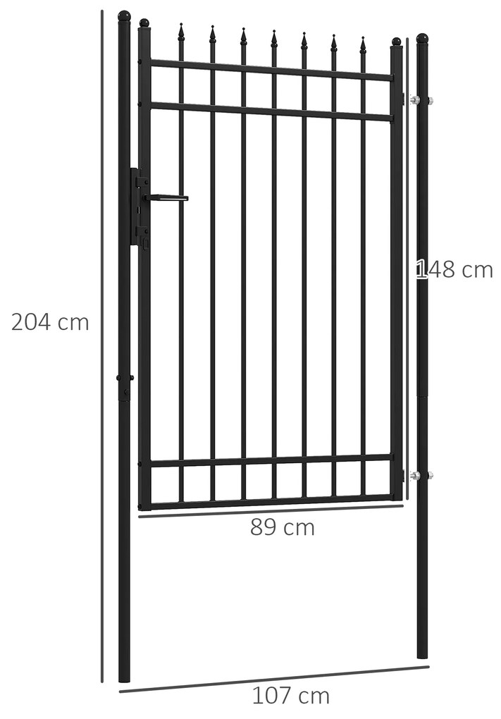 Zahradní branka Outsunny z pozinkované oceli se zámkem, plotová branka 107 x 204 cm, zahradní branka s klikou a klíčem, robustní a elegantní, černá |…