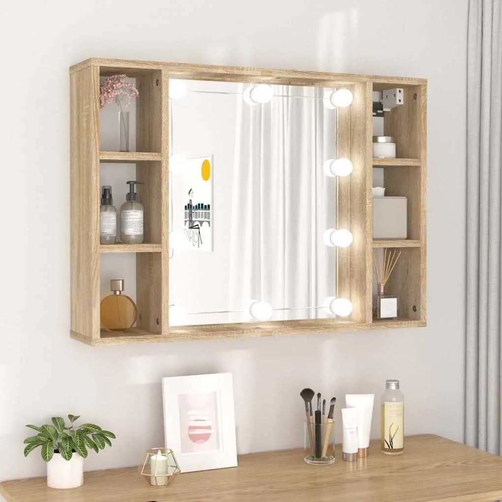 Zrcadlová skříňka s LED dub sonoma 76x15x55 cm Hnědá 808858