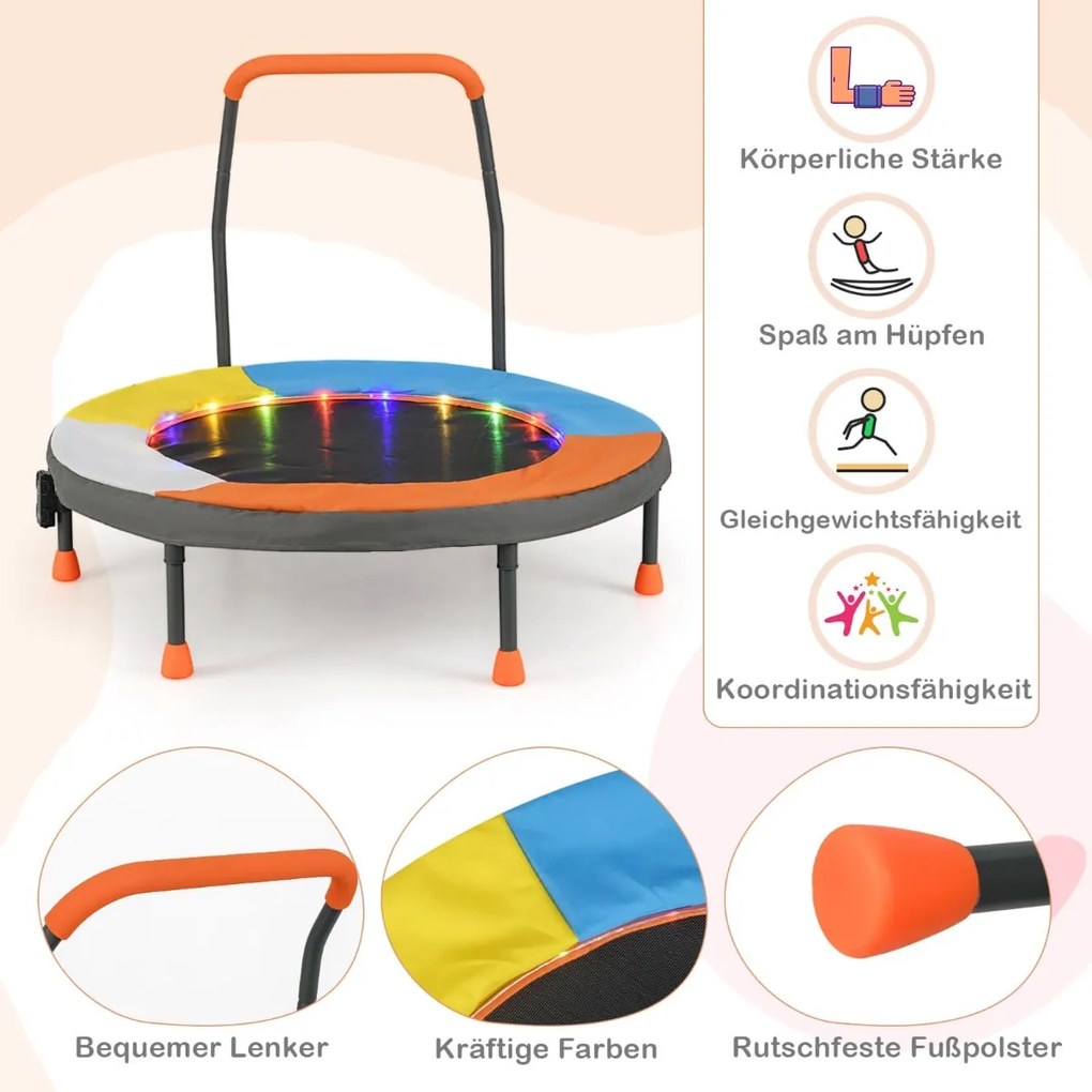 Costway Dětská trampolína Ø 90 cm s LED osvětlením a madlem