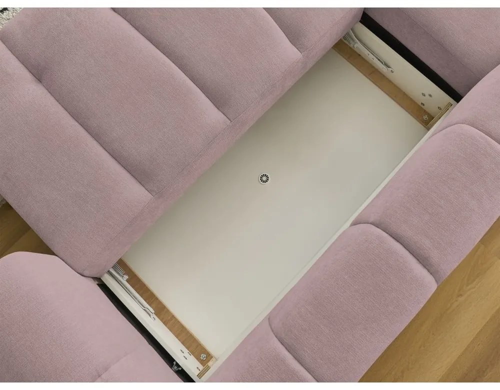 Růžová rozkládací/s úložným prostorem rohová pohovka (levý roh/s lenoškou) Fuji – Bobochic Paris