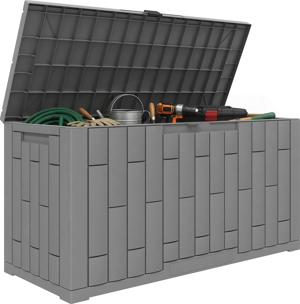 Outsunny Zahradní úložný box 227,4 l, šedý dekor dřeva