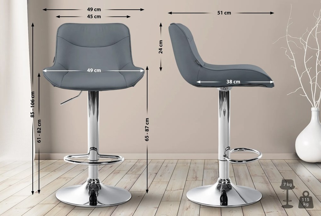 Barová židle Vonore umělá kůže chromovaná konstrukce – šedá