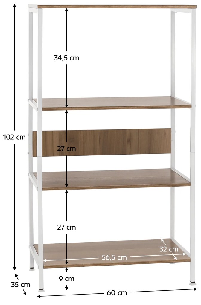 Kondela 4-policov regál, bílá/dub sonoma, SALVE